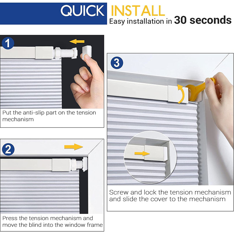 Symple Stuff No Tools No Drill Cordless Blackout Cellular Shades | Wayfair
